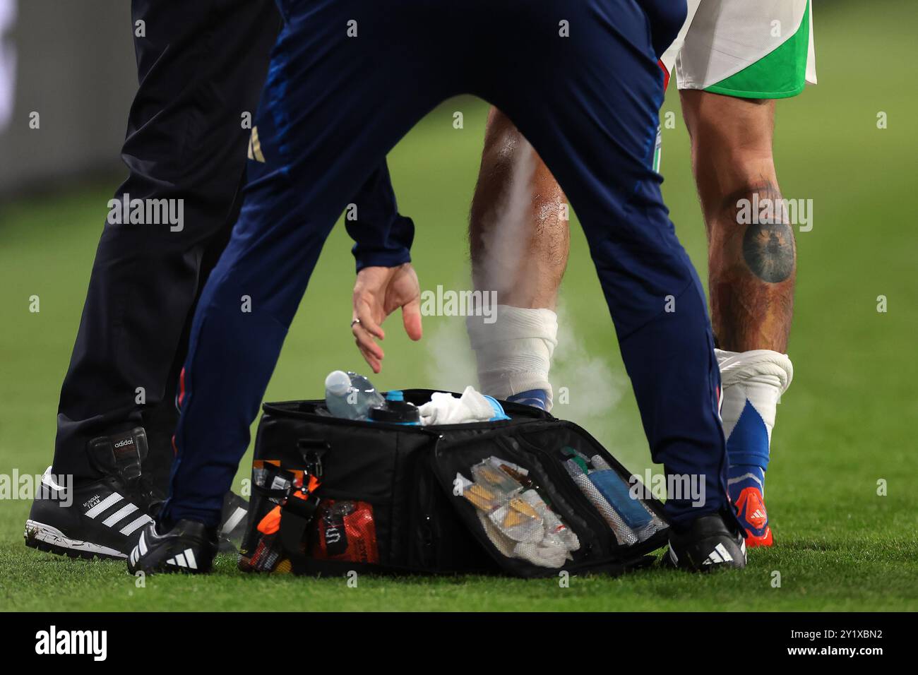Paris, France, 6th September 2024. Medical staff pray the calf of ...
