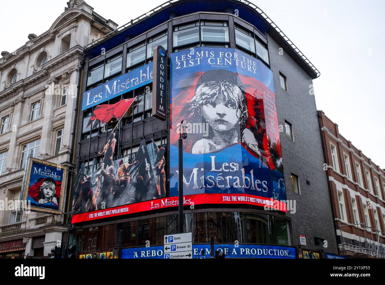 Les Miserables sign on the outside of the Sondheim Theatre in London's ...