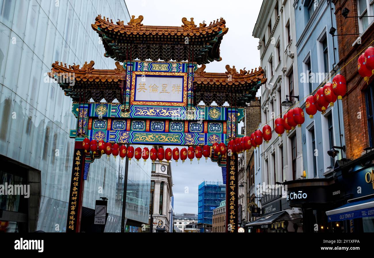 London, UK – August 25 2024. The ornate Chinese Arch and Chinese gate ...