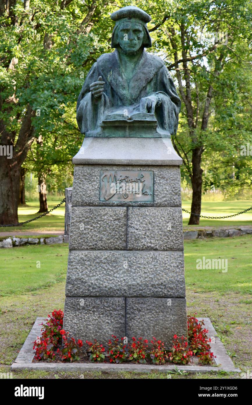 The statue of lutheran bishop Mikael Agricola, founder of the Finnish ...
