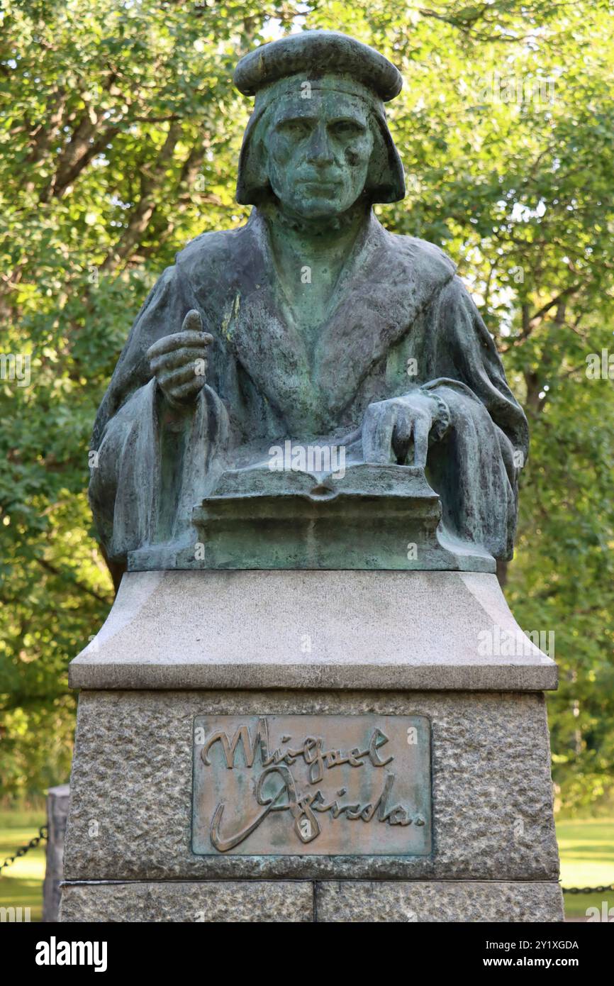 The statue of lutheran bishop Mikael Agricola, founder of the Finnish ...