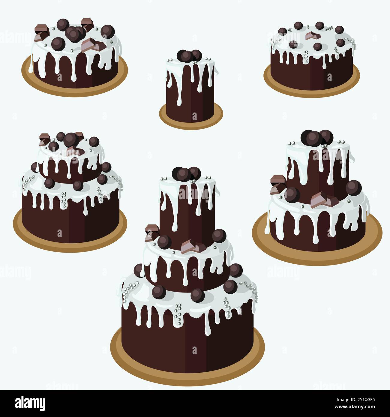 Set of chocolate cakes in cartoon style. Vector illustration isolated ...