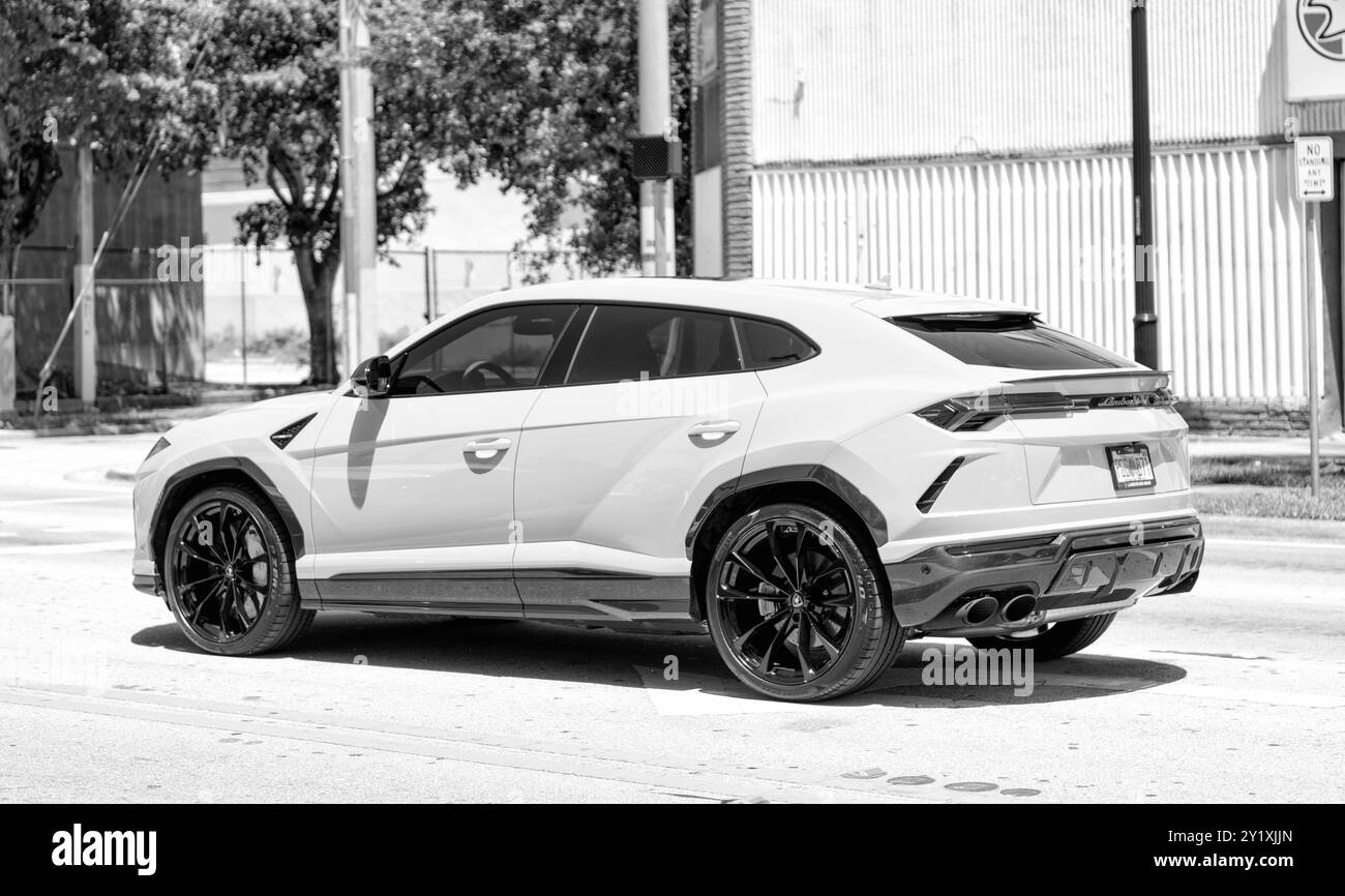 Miami Beach, Florida USA - April 15, 2021: 2019 Yellow Lamborghini Urus ...