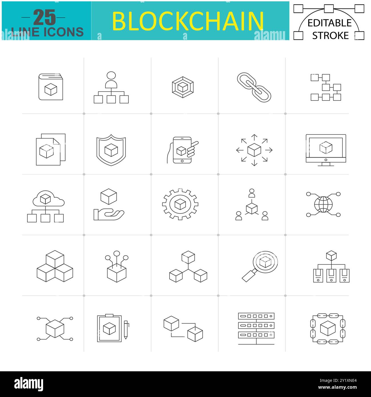 Blockchain line icon set. Simple art style icon pack. Vector ...