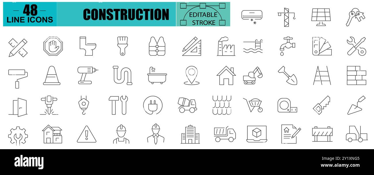 Set of outline construction icons. Construction tools, Home repair ...