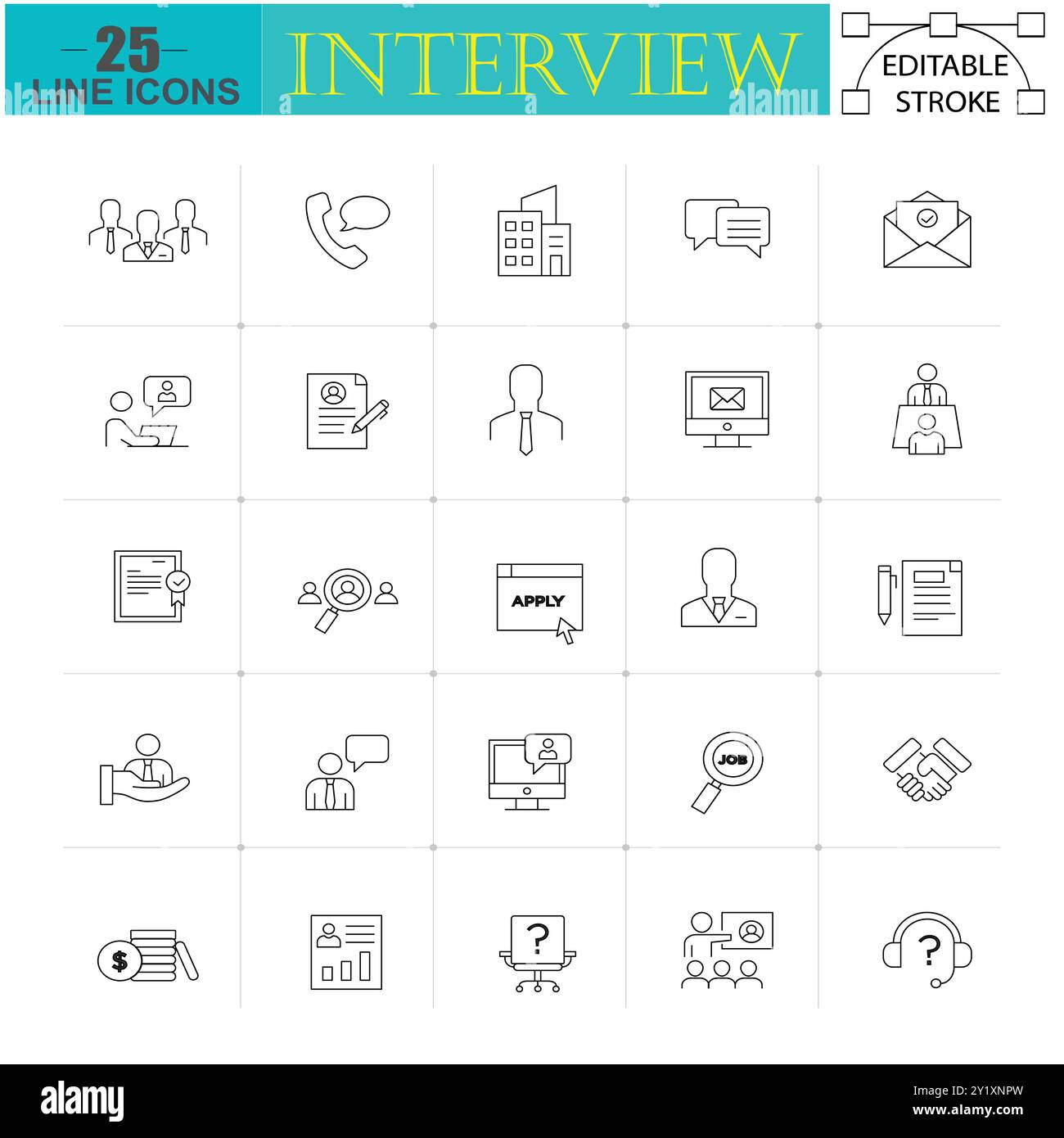 Set of interview icons such as Human resources, Paparazzi, Candidates ...