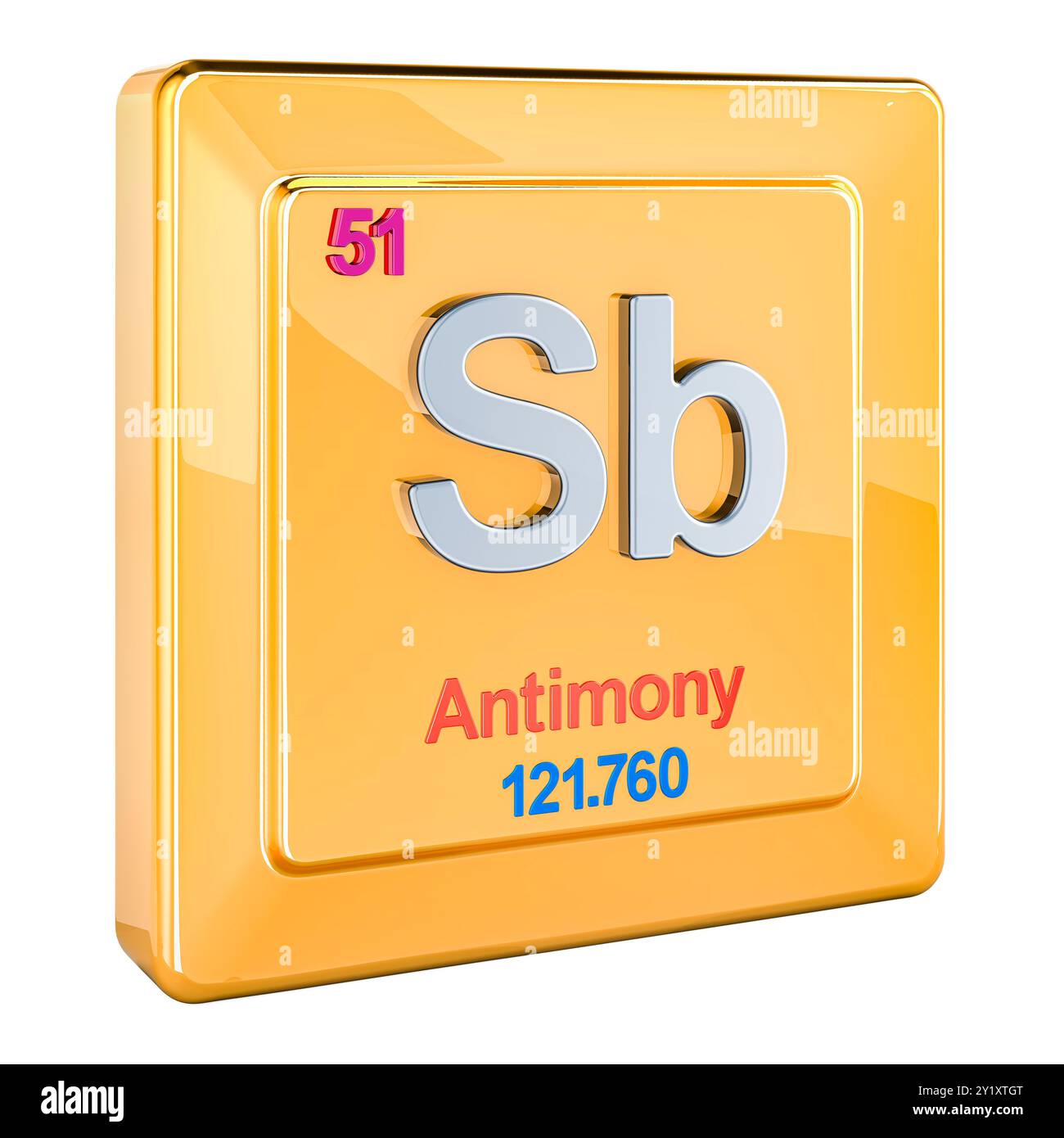 Antimony Sb stibium, chemical element sign with number 51 in periodic table. 3D rendering ...