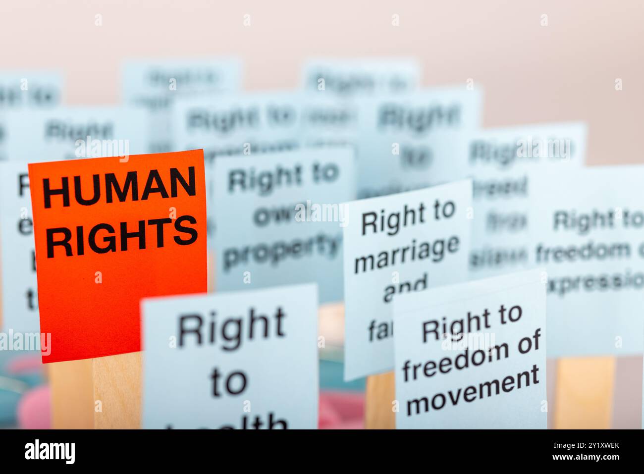 Horizontal photo featuring human rights posters in light blue and red ...