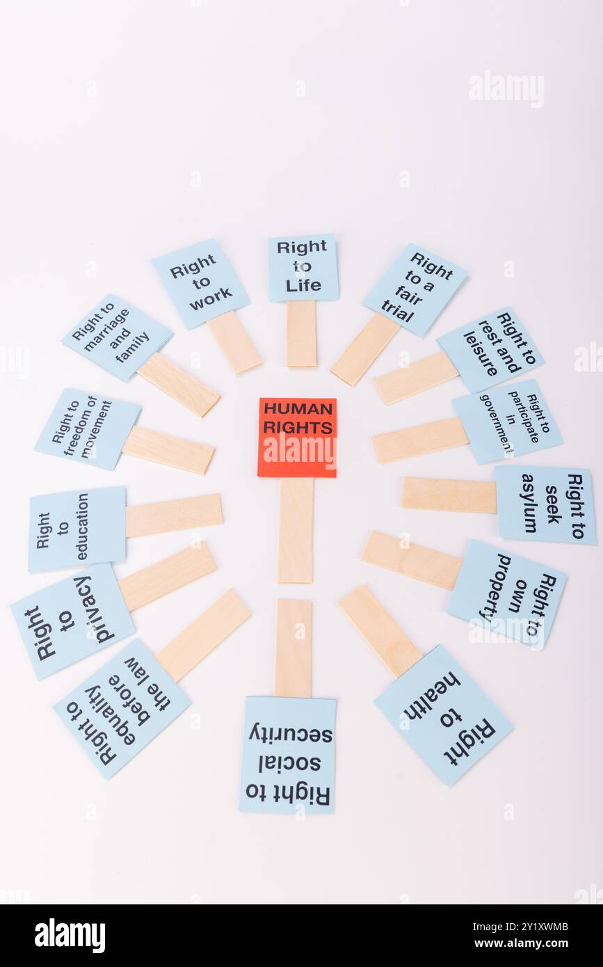 An eye-catching image with light blue human rights posters around a red ...