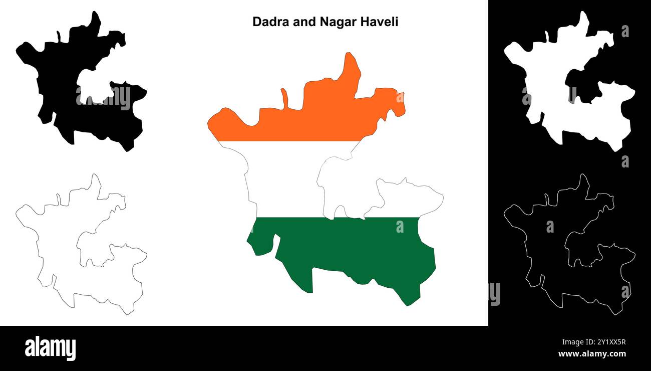Dadra and Nagar Haveli state outline map set Stock Vector Image & Art ...
