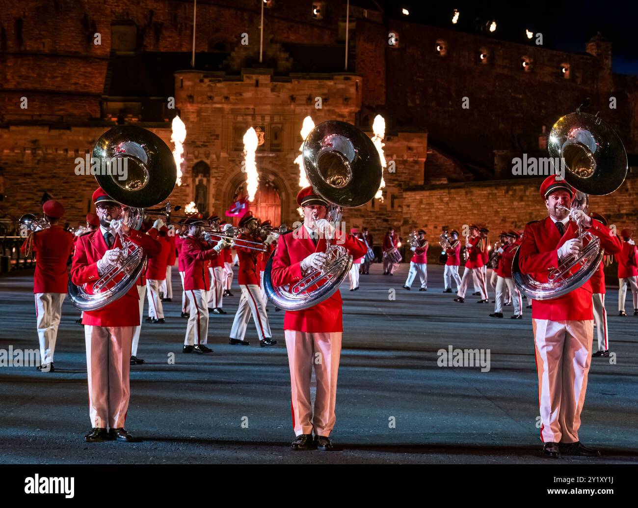 Swiss Armed Forces Central Band playing sousaphone brass instruments at ...