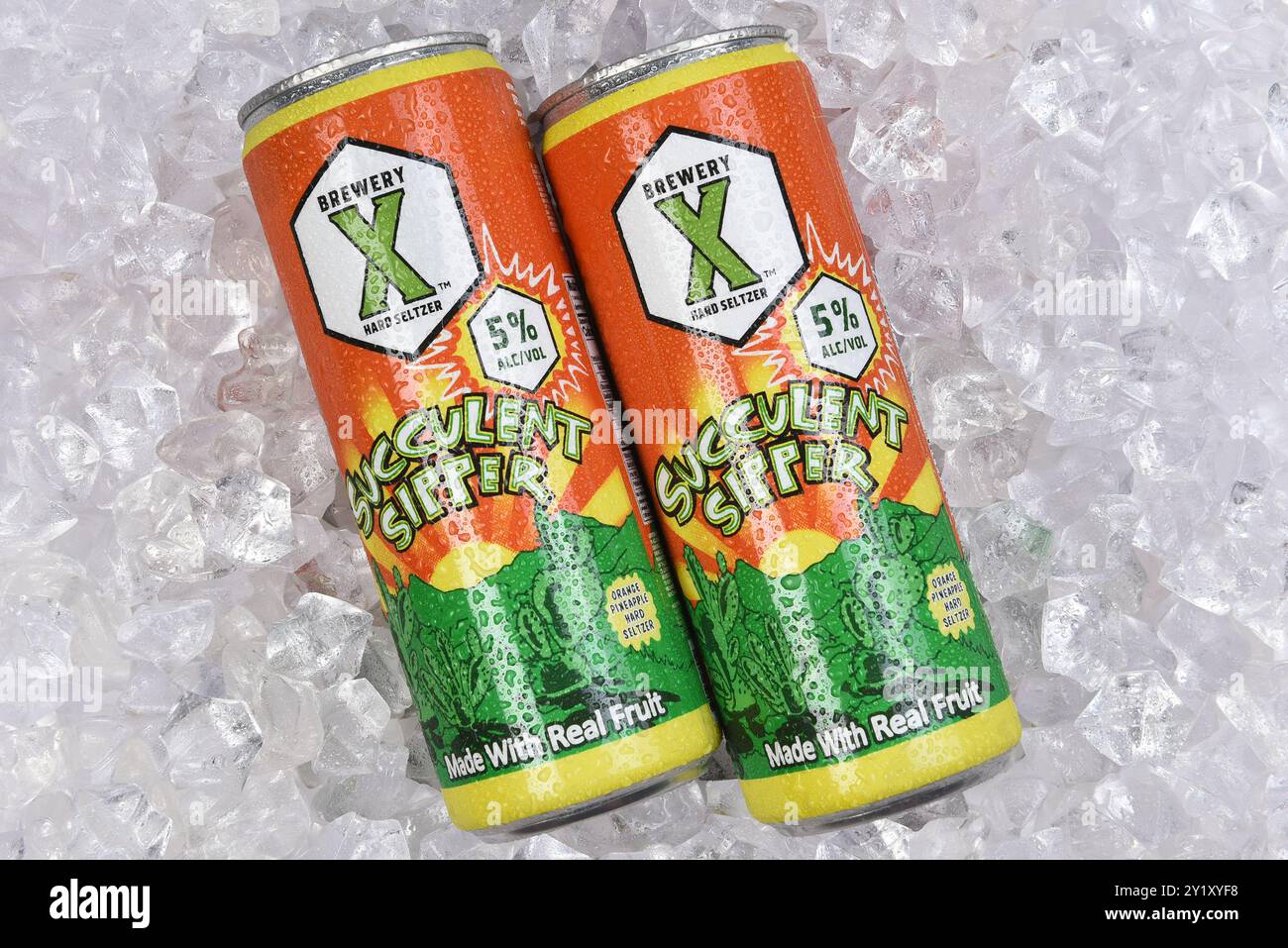 IRVINE, CALIFORNIA - 6 SEPT 2024: Two cans of Brewery X Succulent ...