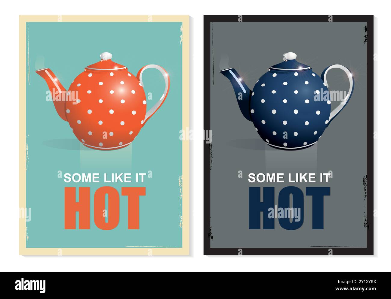 Tea time poster set with polka dot teapots and inspirational morning ...