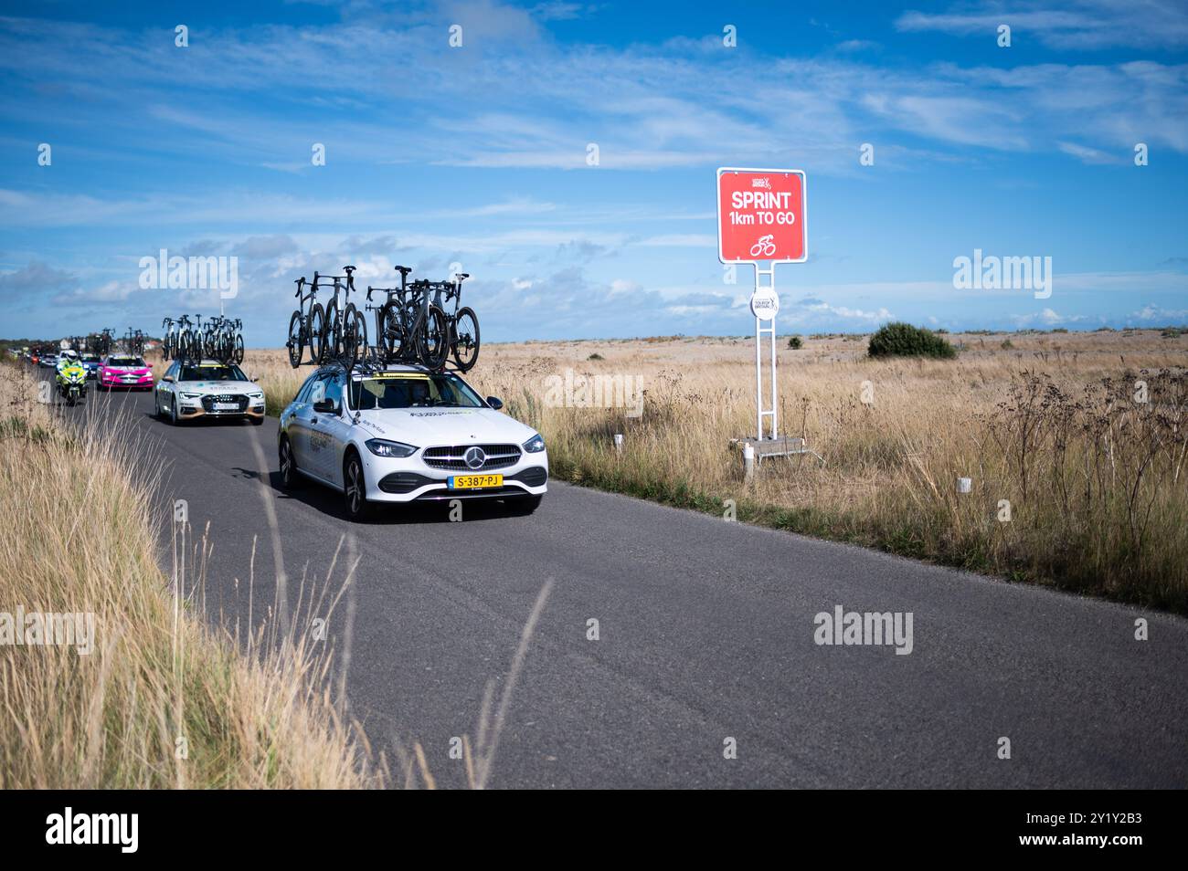 Aldeburgh, UK. 08th Sep, 2024. The convoy following the riders during ...