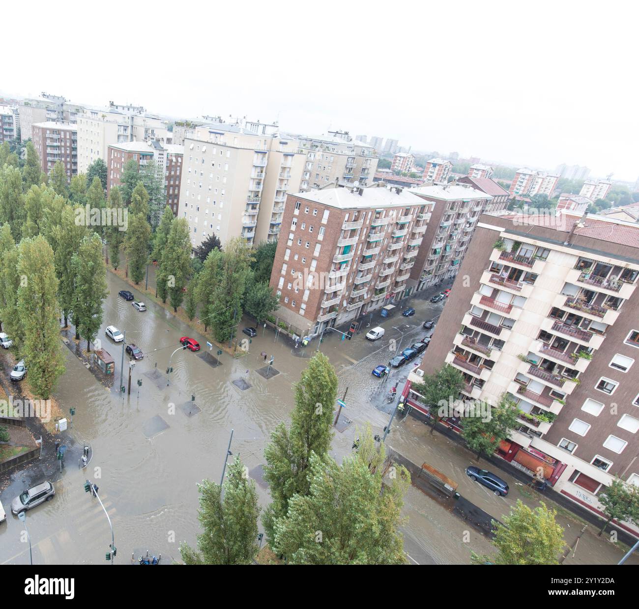 Milan, Italy - September 5, 2024: helicopter view of Seveso river ...
