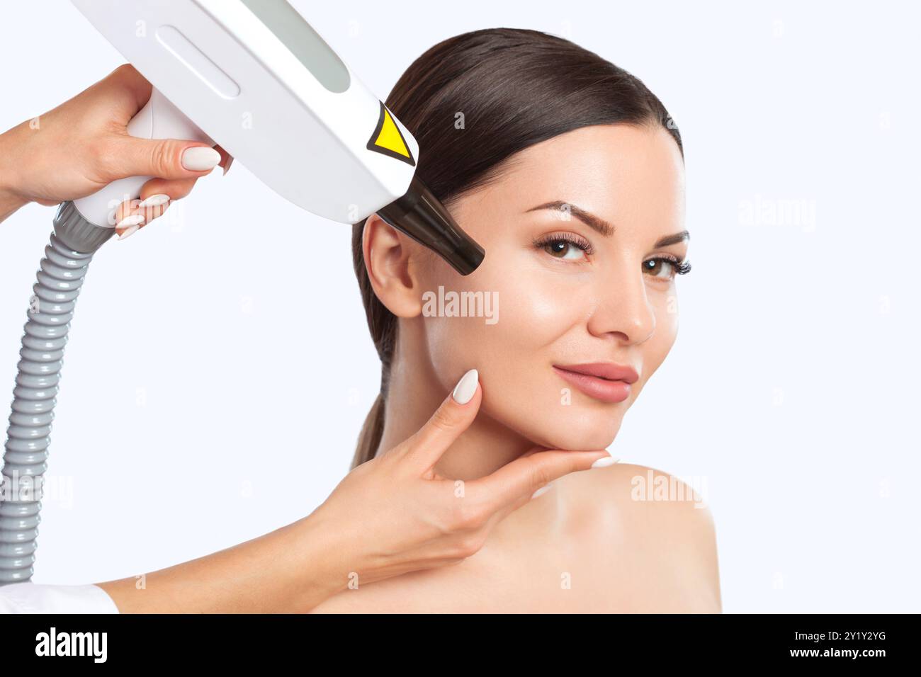 Beautician Does Laser Carbon Peeling On The Problem Areas Of The Skin
