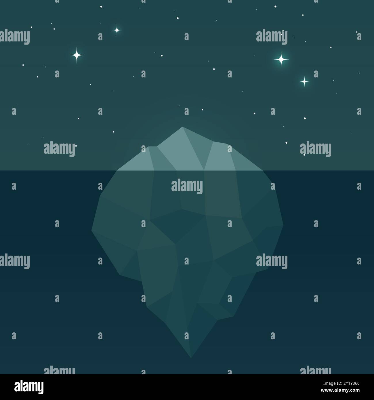 Cartoon iceberg in water at night with starry sky. Simple geometric ...