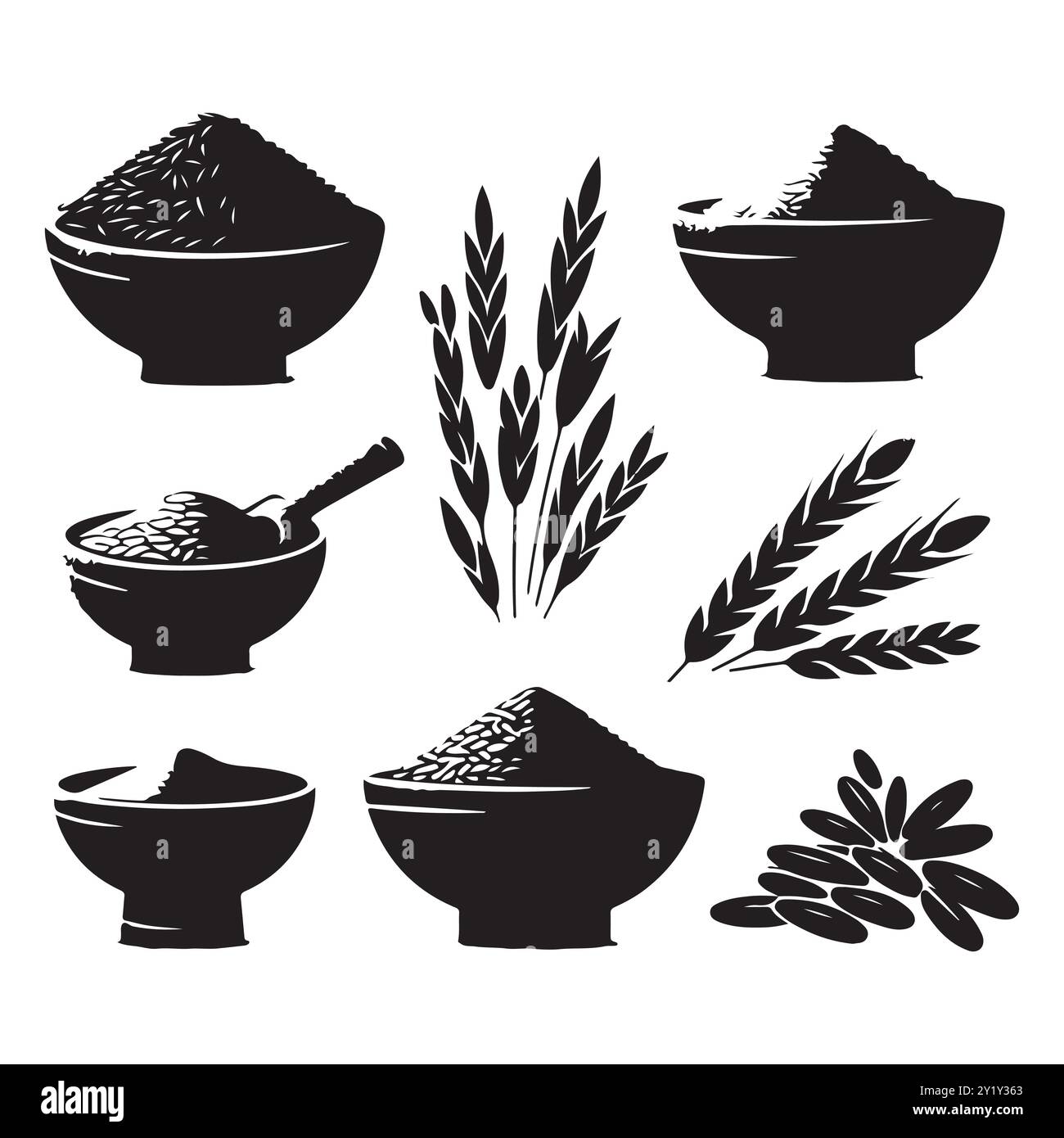 Silhouette set of clay rice. Vector isolated illustration Stock Vector ...