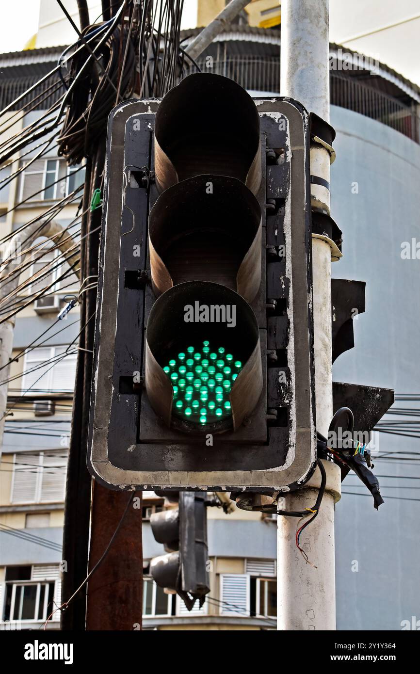 Green traffic light in the Tijuca neighborhood, Rio de Janeiro, Brazil ...