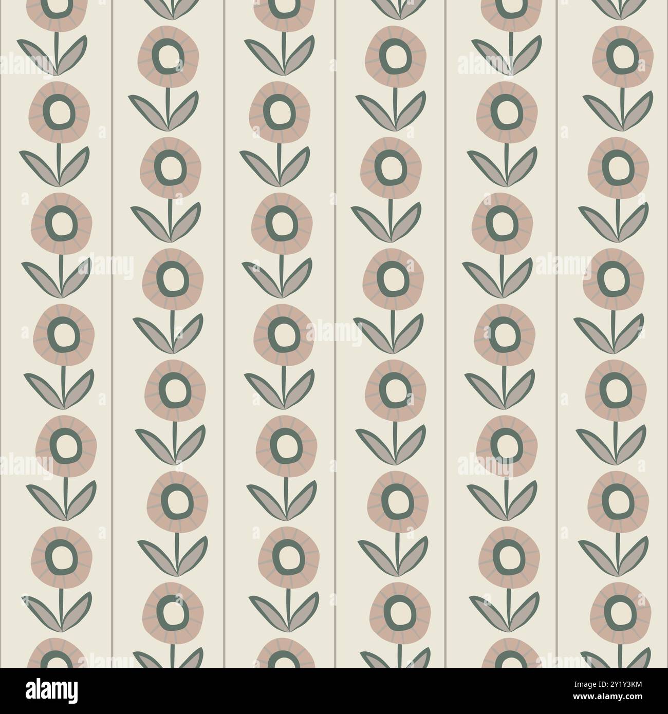 Neutral daisy flower vector seamless pattern background. Geometrical ...