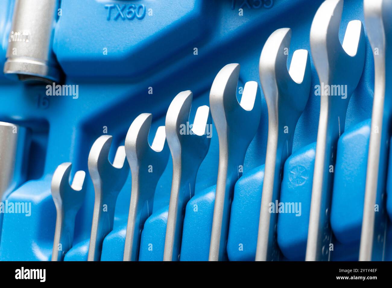 open ended wrench set in a toolbox, close up Stock Photo - Alamy