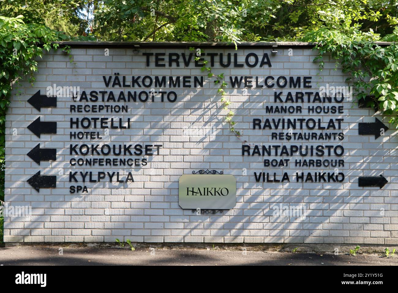 The welcome sign and directions at Haikko manor hotel near Porvoo in ...