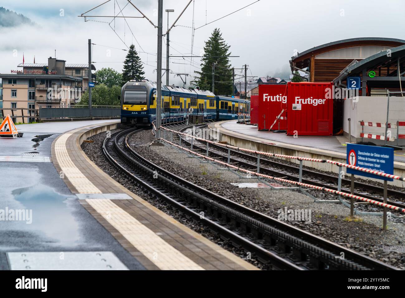 Grindelwald, Switzerland - July 22, 2024: Train arrives at the ...