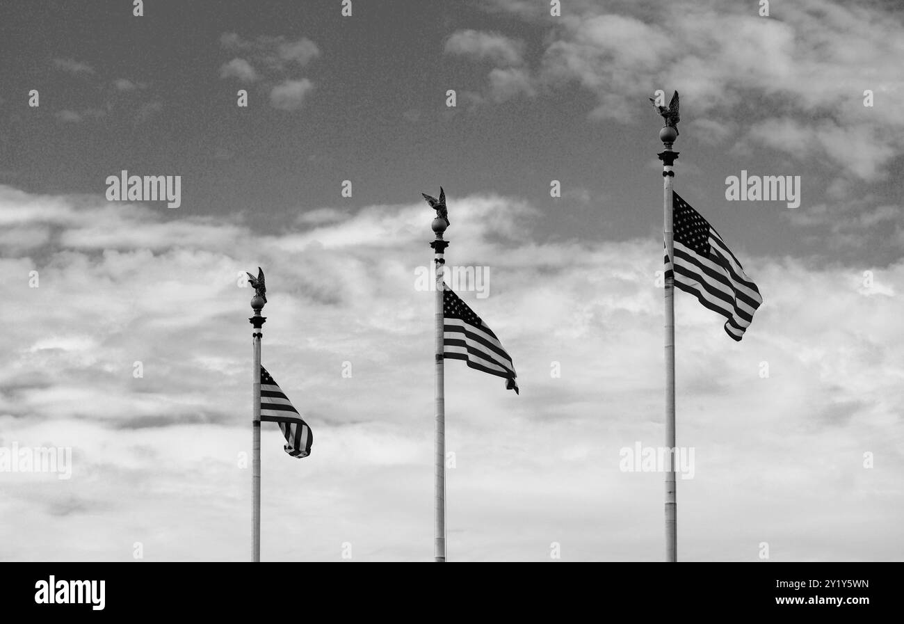 American flag waving in blue sky USA. Flag waving. Independence day ...