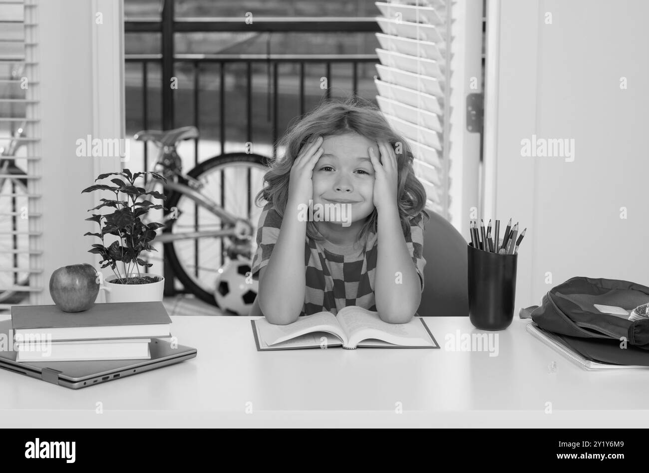 Boy reading child book read education Black and White Stock Photos ...