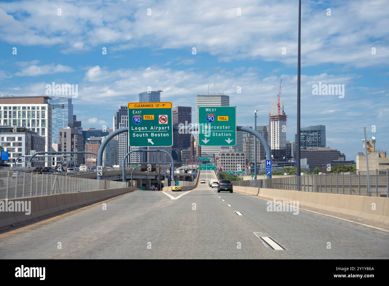 South bound interstate highway 90 through the downtown of Providence ...
