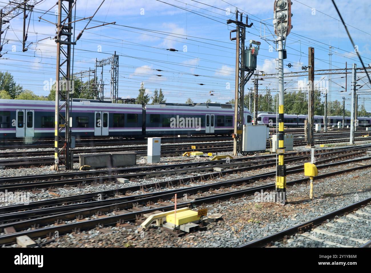 Local train depot near Helsinki main railway station, Finland, August ...