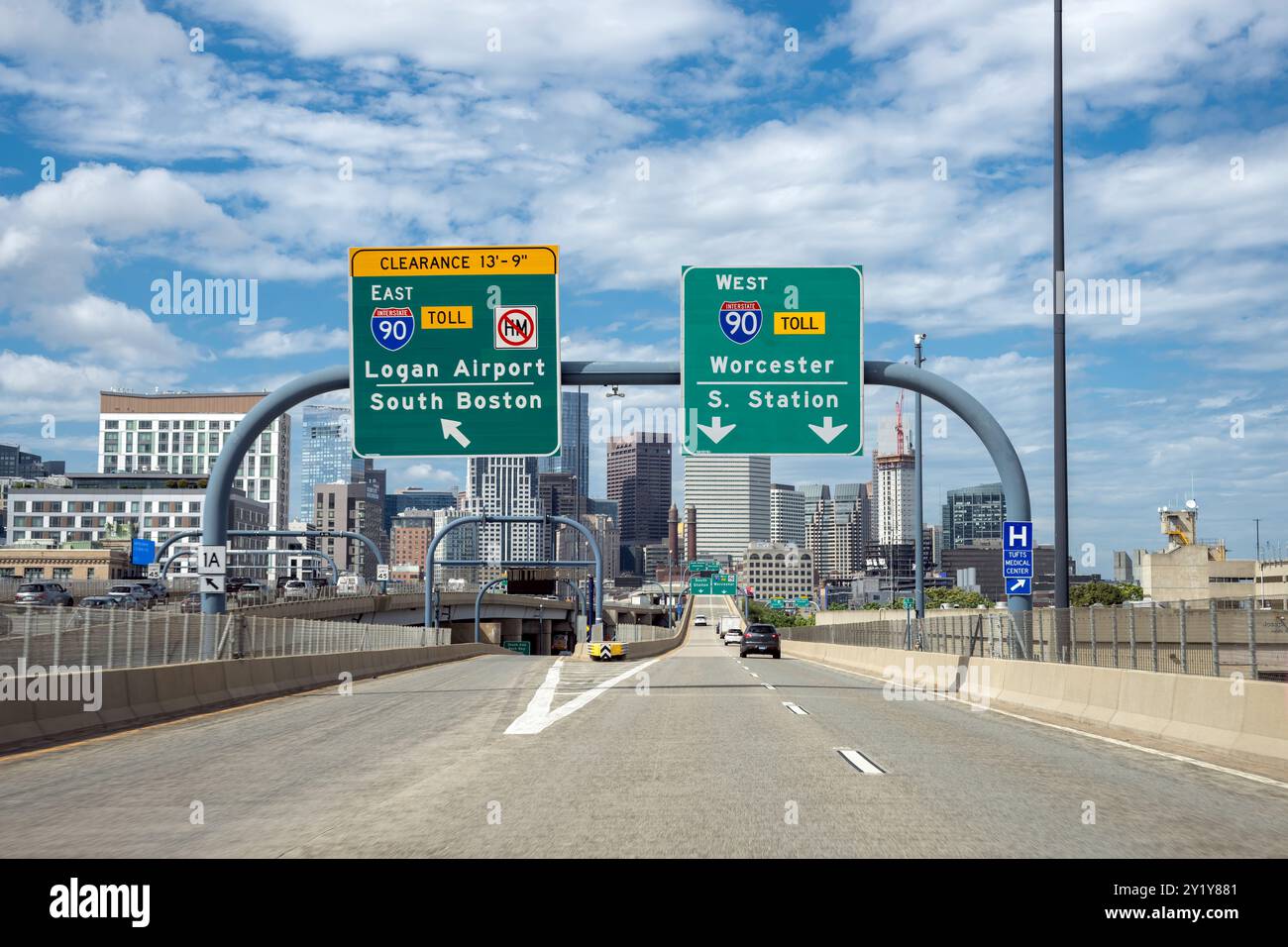 South bound interstate highway 90 through the downtown of Providence ...