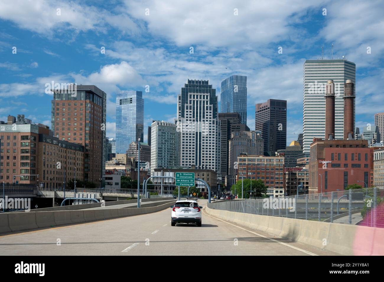 South bound interstate highway 90 through the downtown of Providence ...