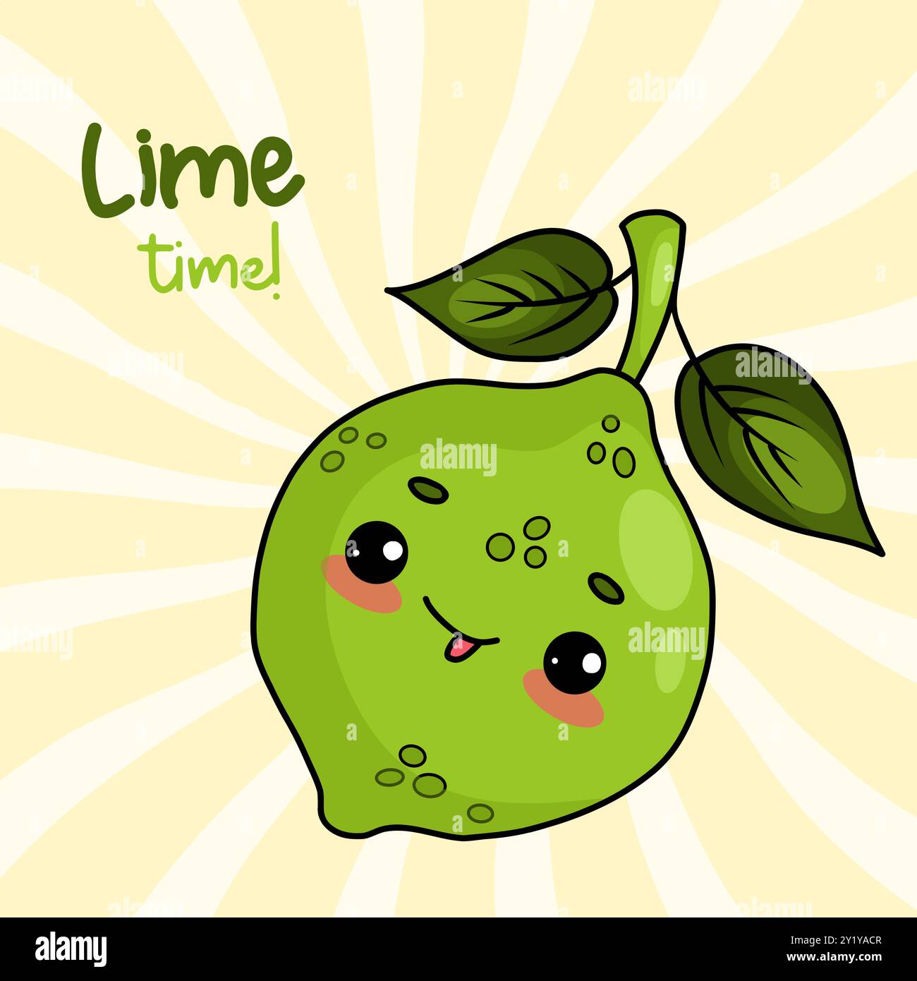 Cute green lime. Cool card with cartoon funny kawaii fruit character ...