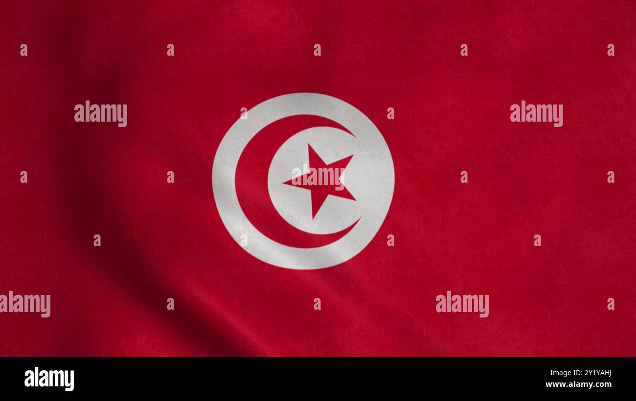Flag of Tunisia, waving in wind. Realistic flag background. 3d ...