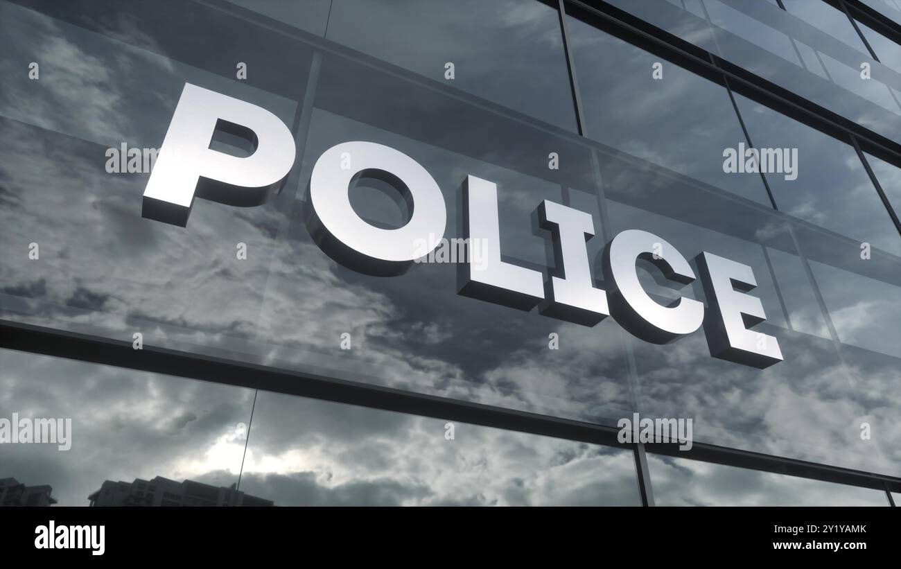 Police station sign on glass hi-res stock photography and images - Alamy