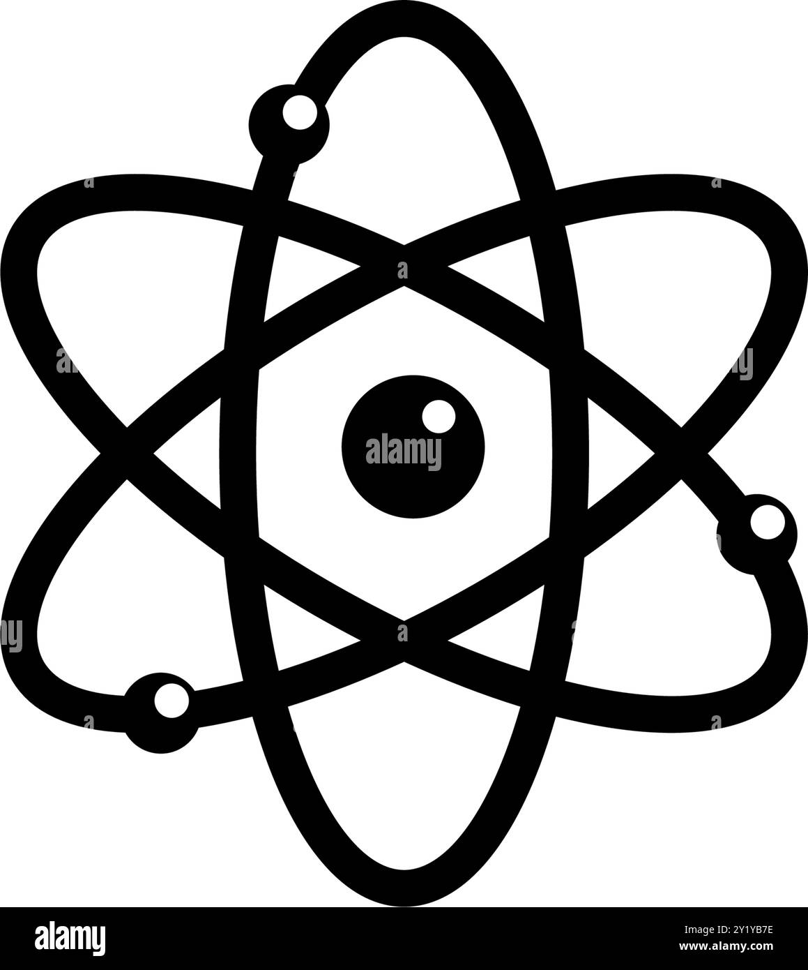 Modern, simple, black and white atom icon representing scientific ...