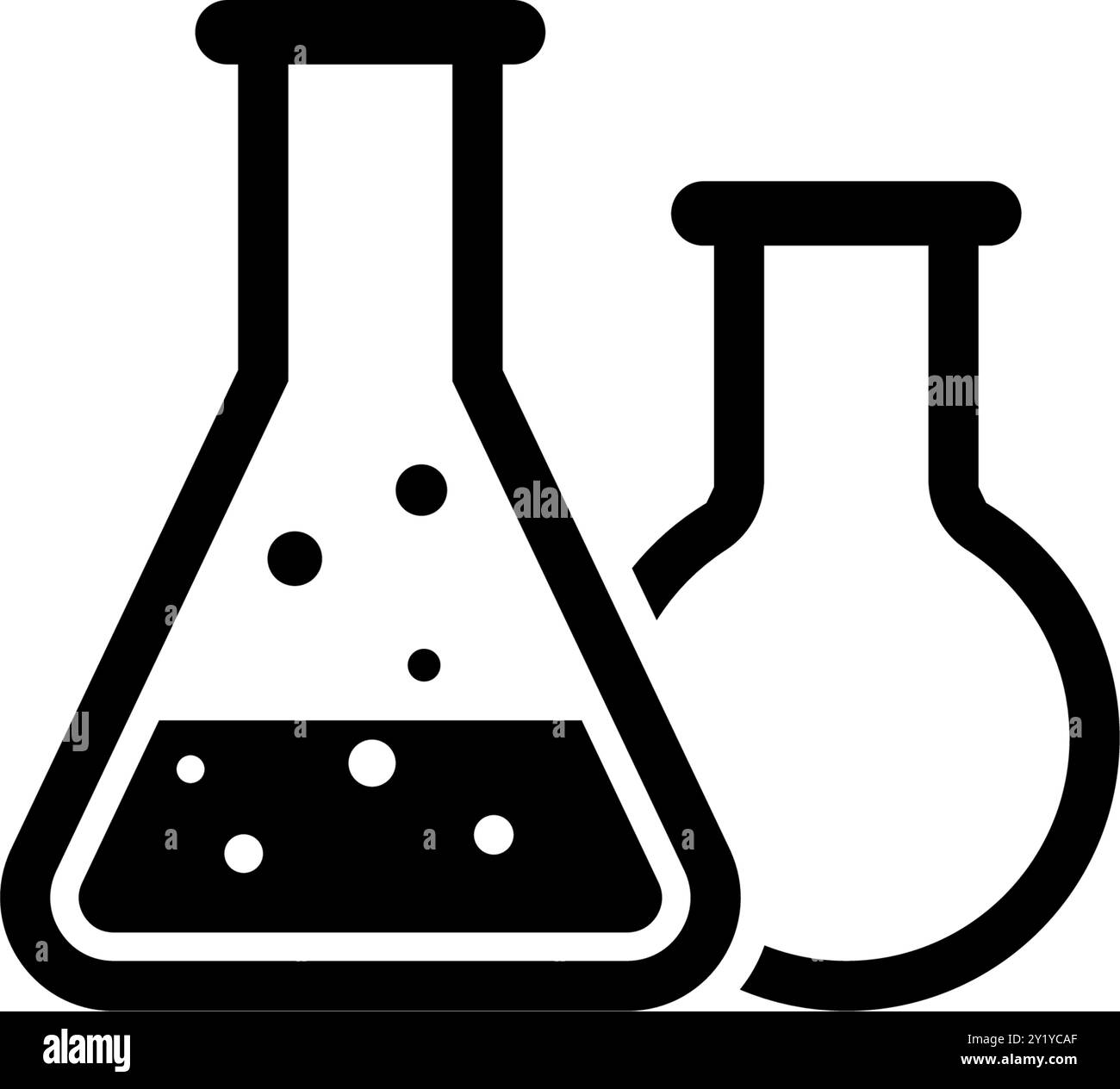 Set of two laboratory flasks, one with bubbling liquid. Perfect for ...