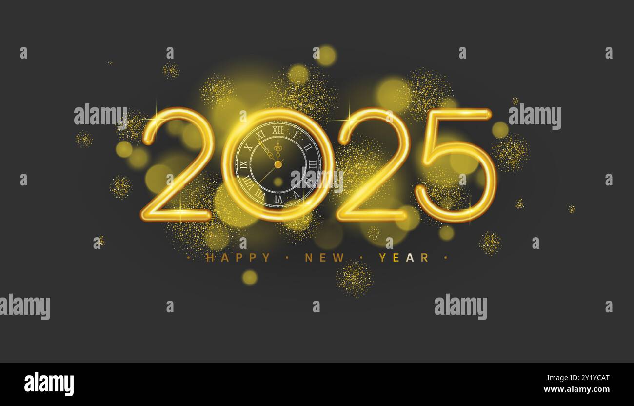 2025 Realistic Sparkler numbers, Vintage clock, and falling glitter ...