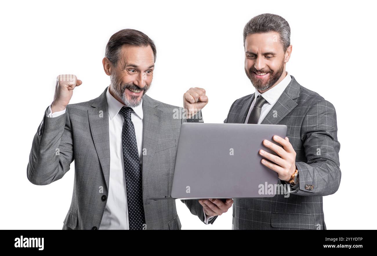 positive two businessmen freelancing using laptop. businessmen ...
