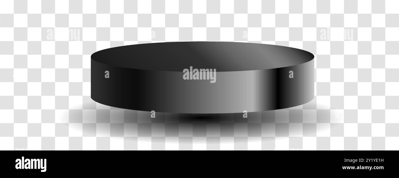 A black cylindrical object is displayed on a transparent checkered ...