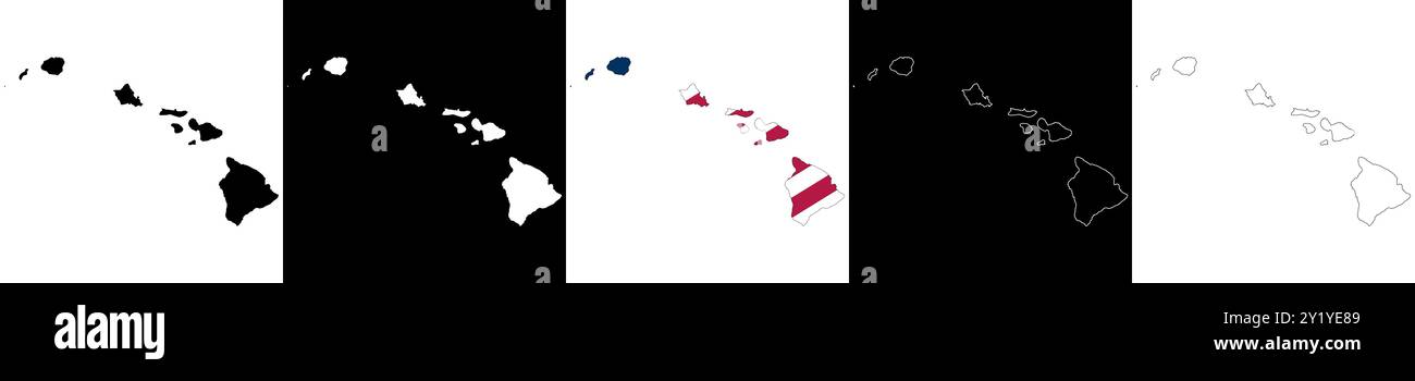 Hawaii state outline map set Stock Vector Image & Art - Alamy