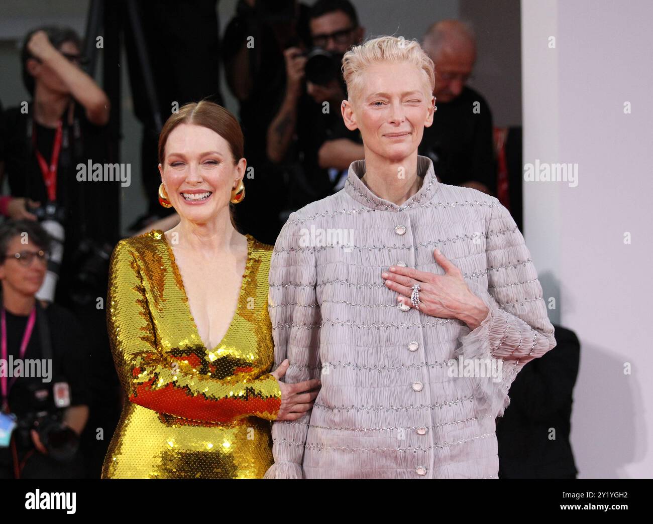 Julianne Moore Tilda Swinton red carpet The Room Next Door Stock Photo ...