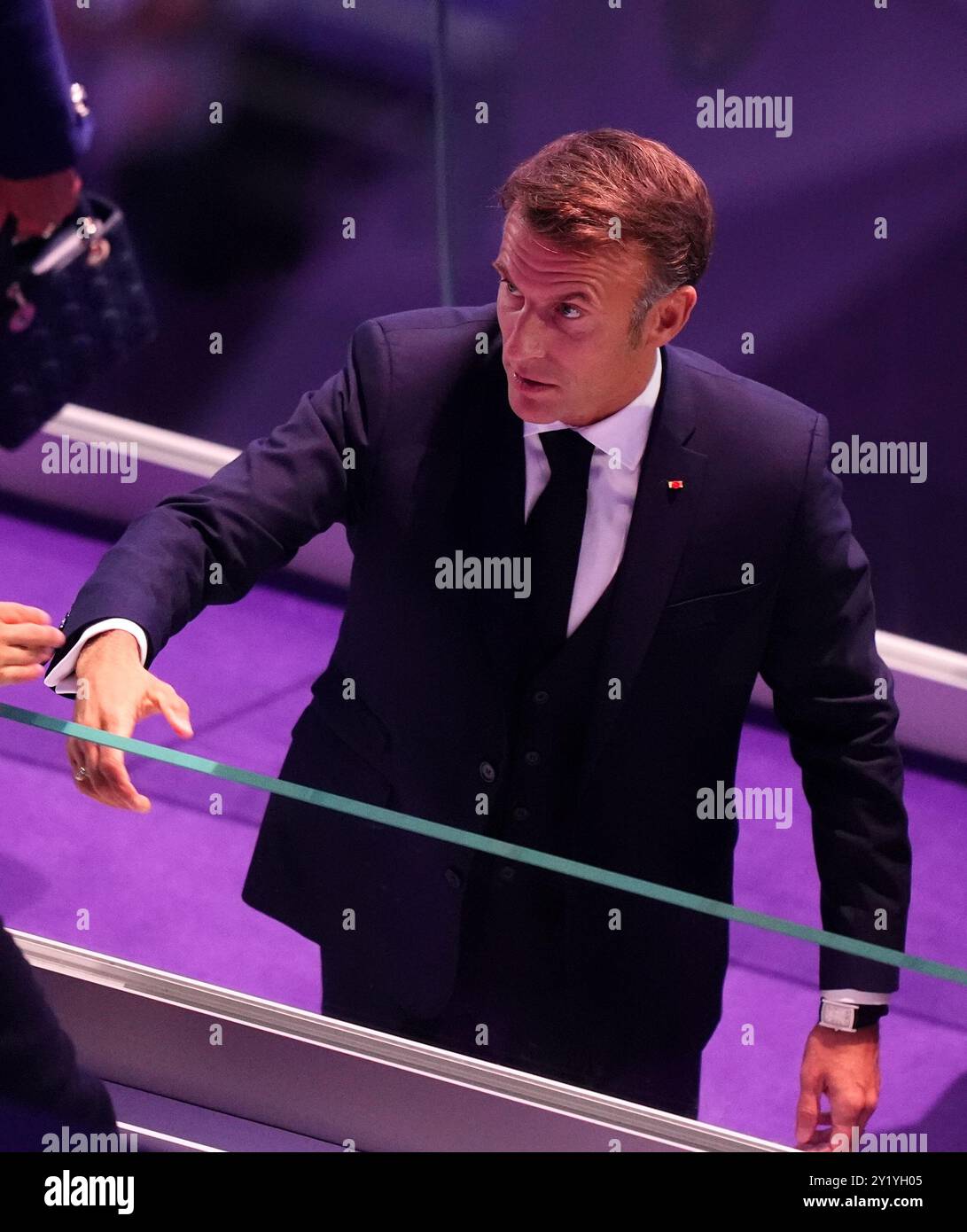 President of France Emmanuel Macron during the closing ceremony of the ...