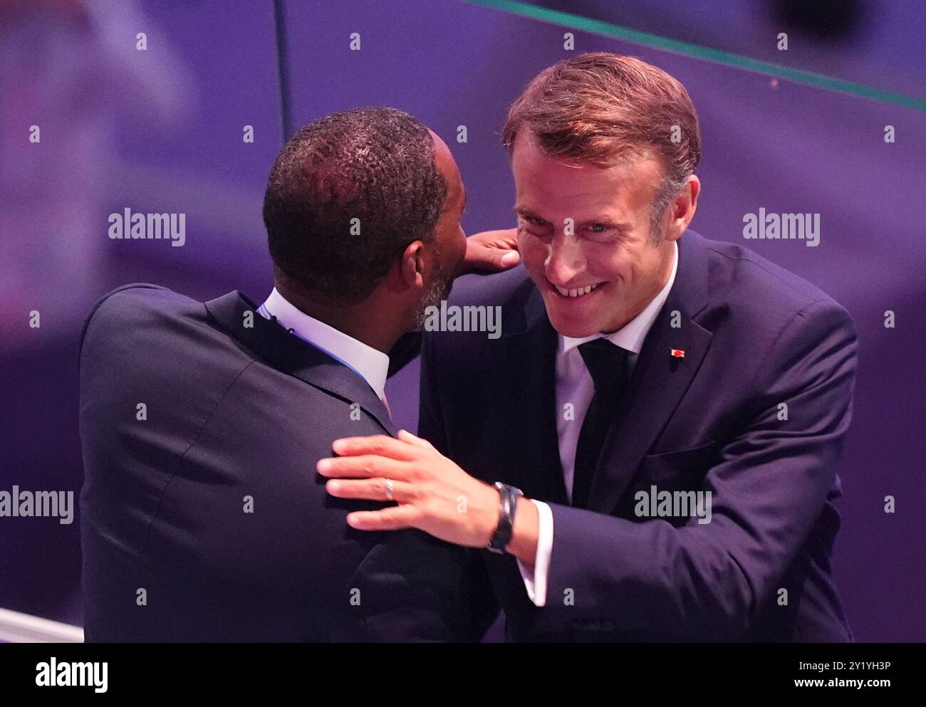 President of France Emmanuel Macron during the closing ceremony of the ...