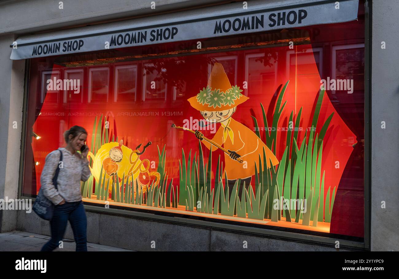 People walking past the famous Moomin character shop downtown in ...