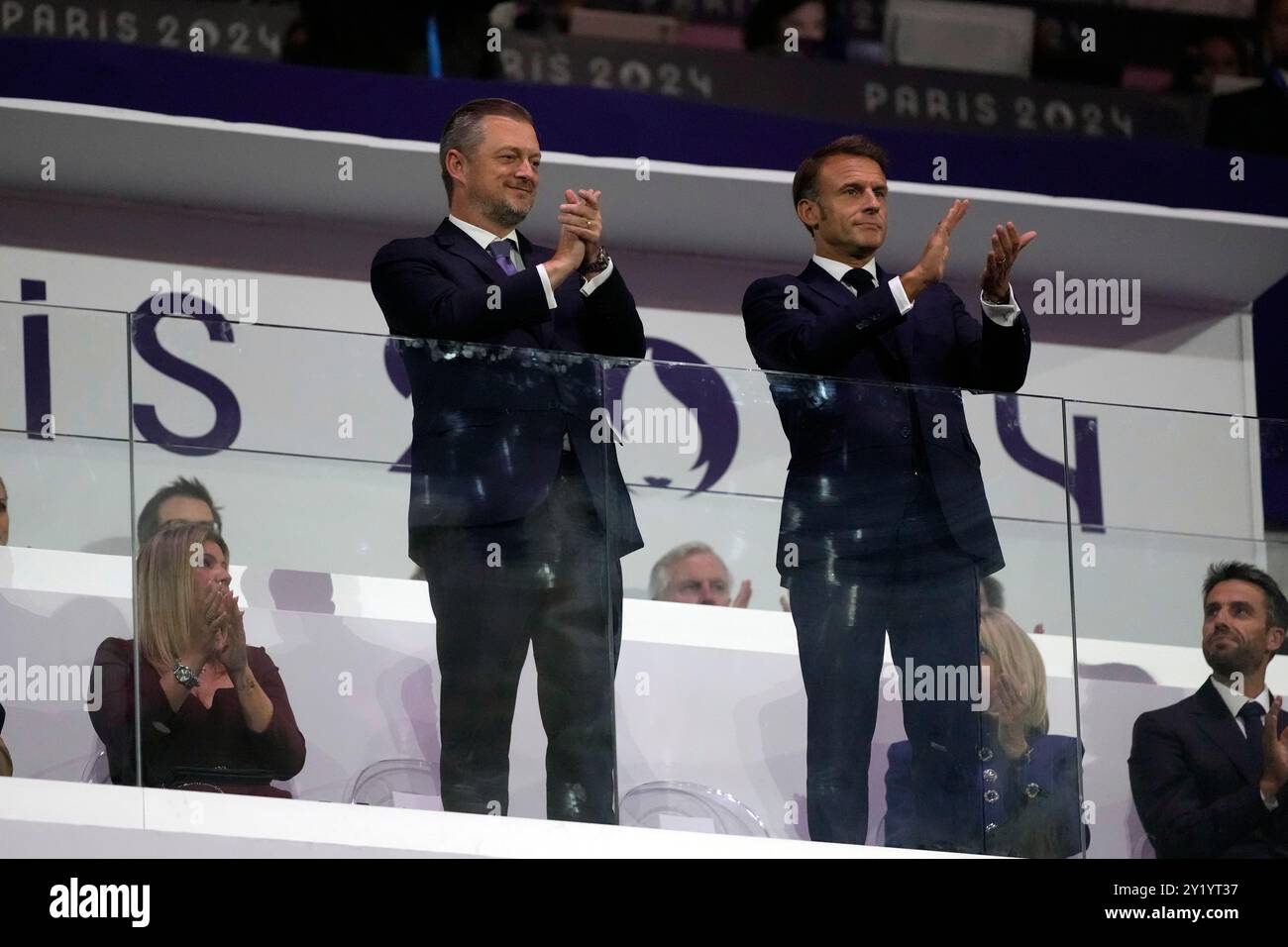 French President Emmanuel Macron, right, and President of the ...