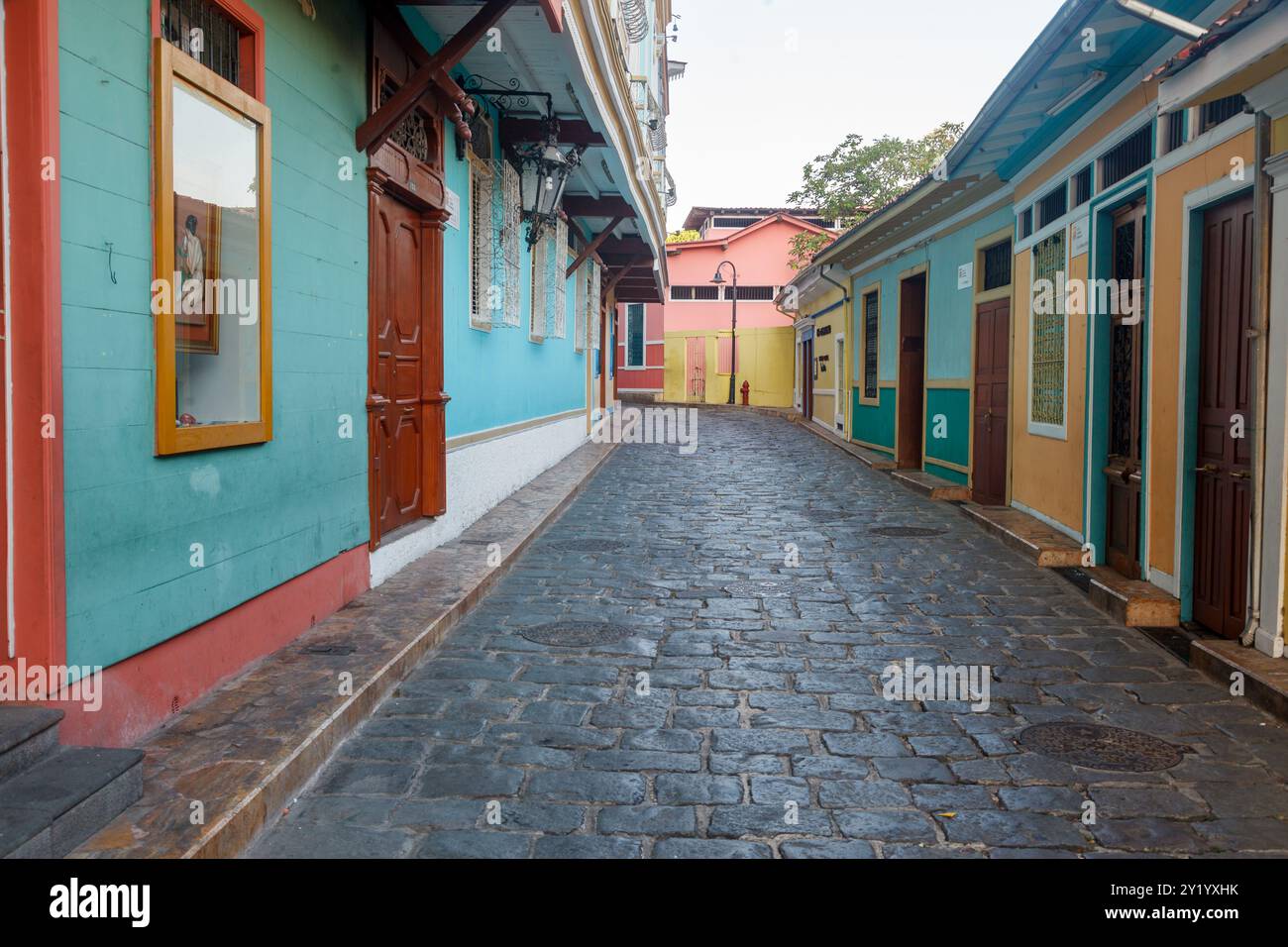The historic buildings and stone streets of Santa Ana Hill (cerro de ...