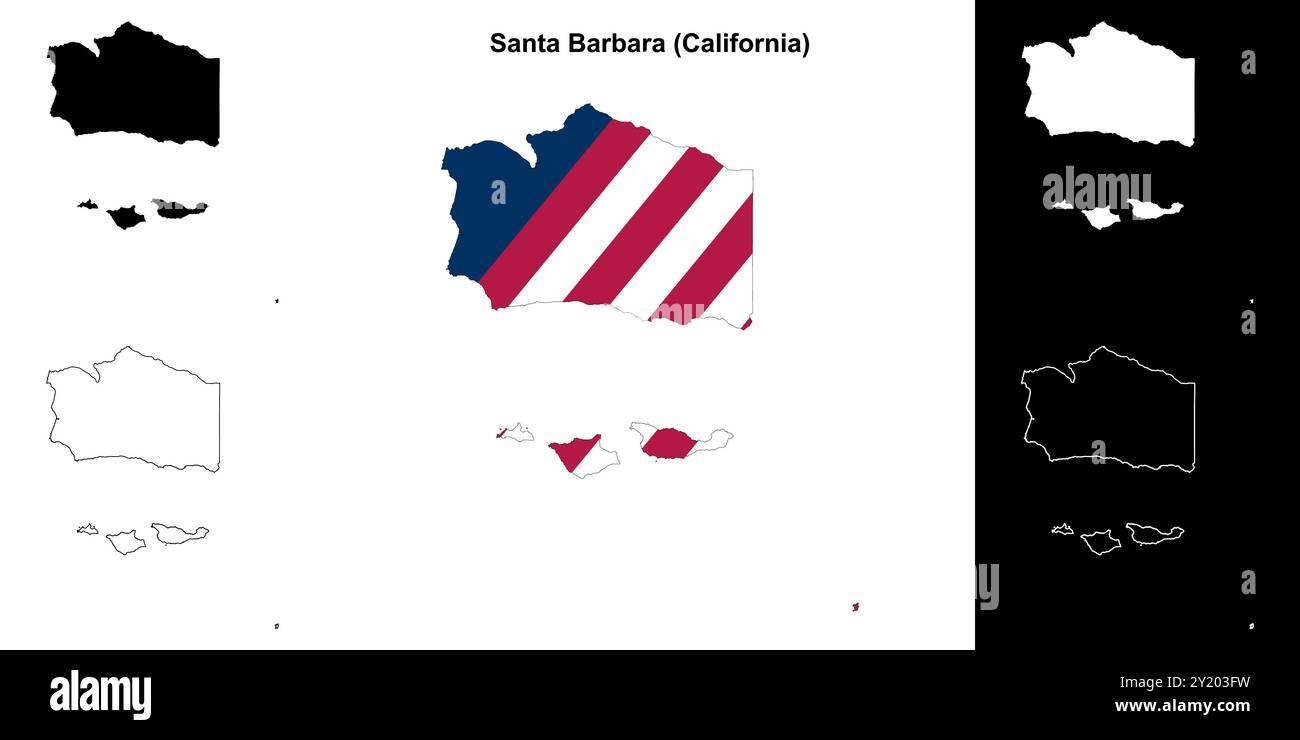 Santa Barbara County (California) outline map set Stock Vector Image ...