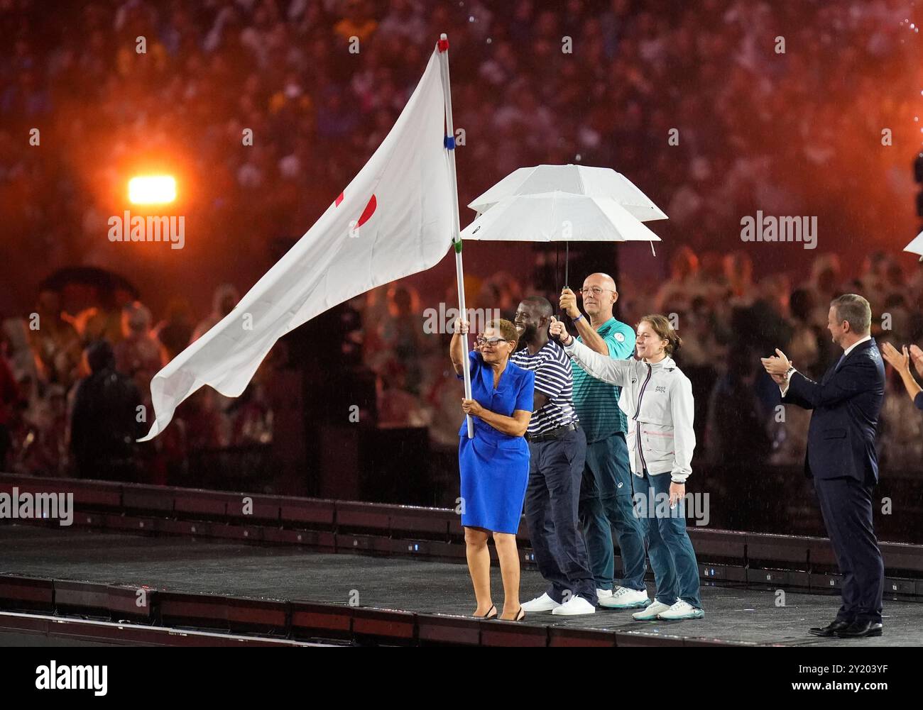 The Paralympic Flag is waved by the Mayor of Los Angeles, Karen Bass ...